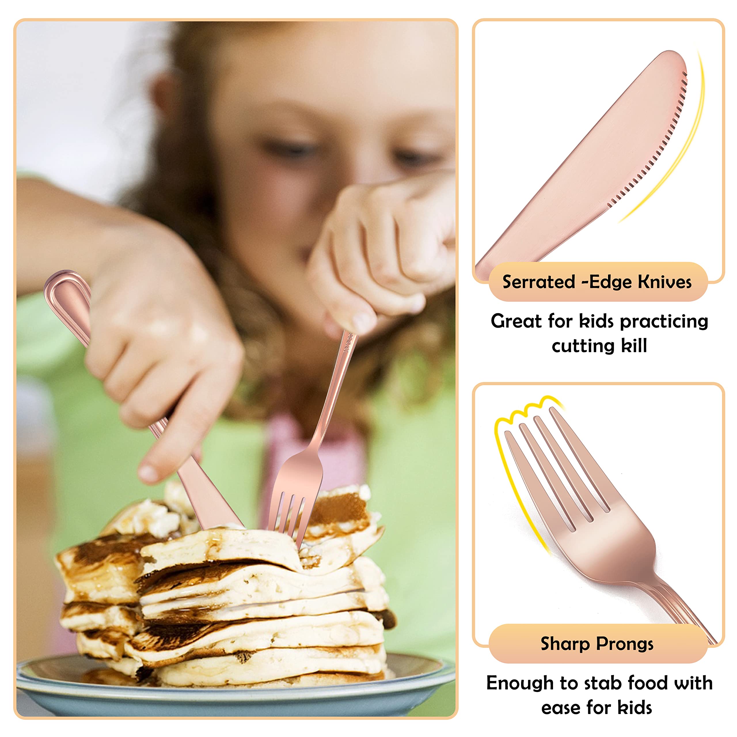 Snapklik.com : 12-Piece Copper Kids Silverware, Stainless Steel Toddler ...