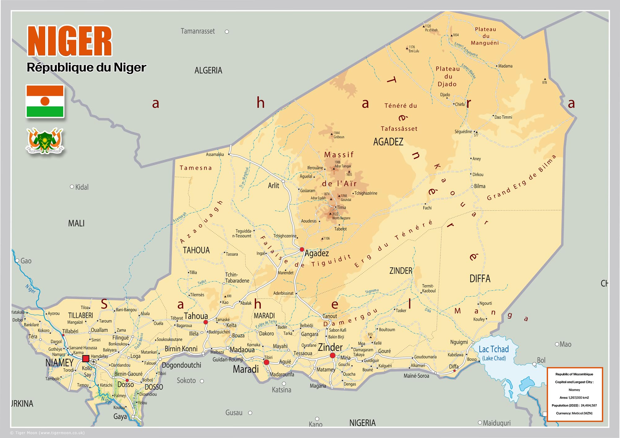 Physical Map of Niger - The Oxford Collection - Size A2 - Paper ...