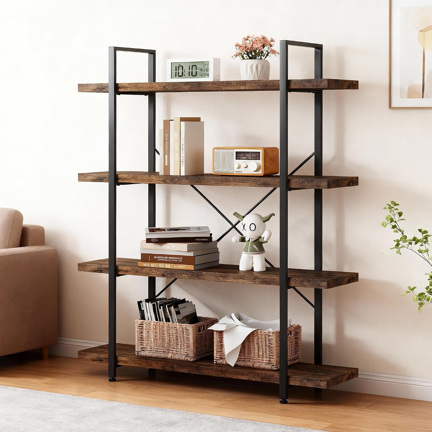 Amazon.com: Kawest 4 Tier Bookshelf, 55.1" H Heavy Duty Bookshelf ...