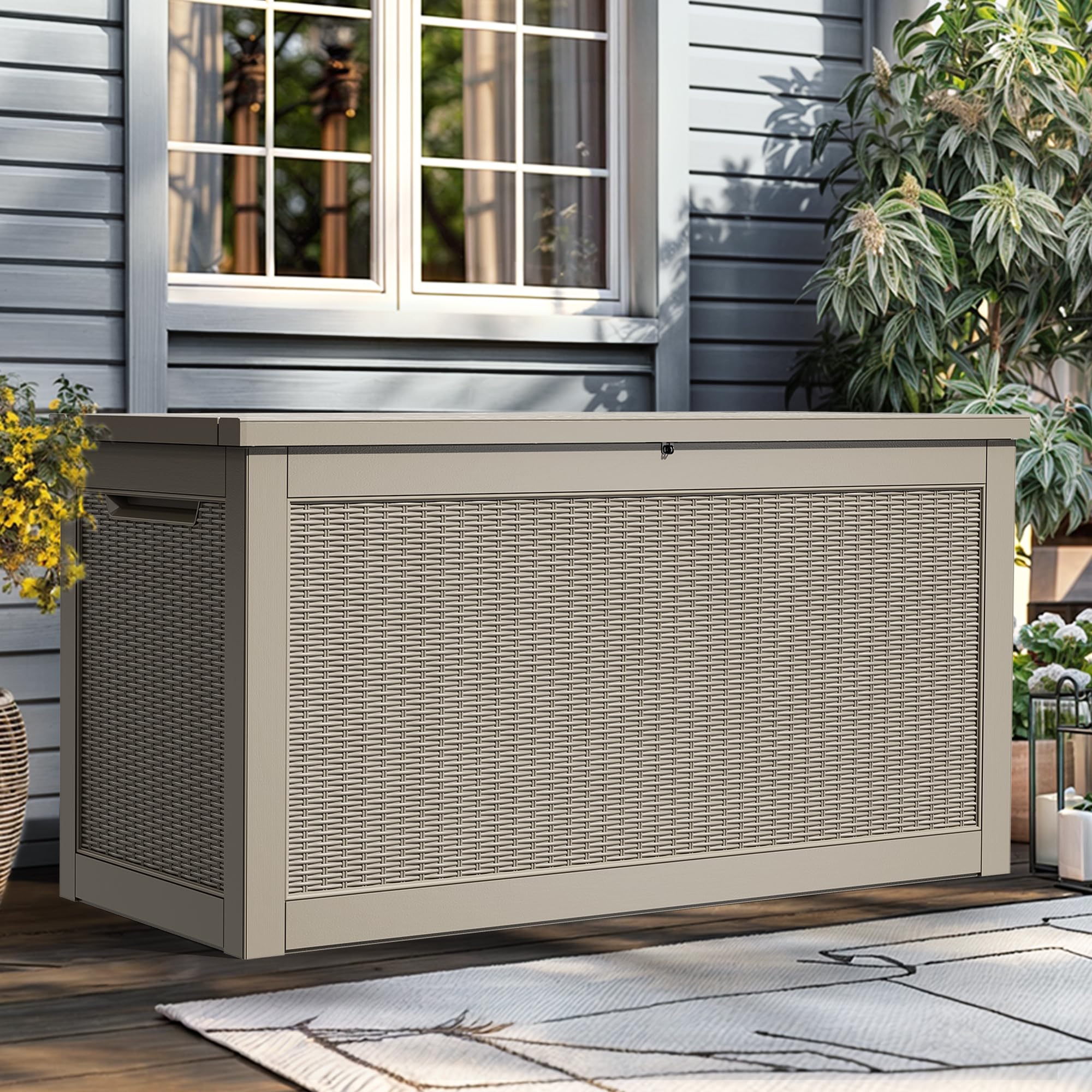 Large Deck Boxes Storage Suncast 160 Gallon Grey Resin Extra Large