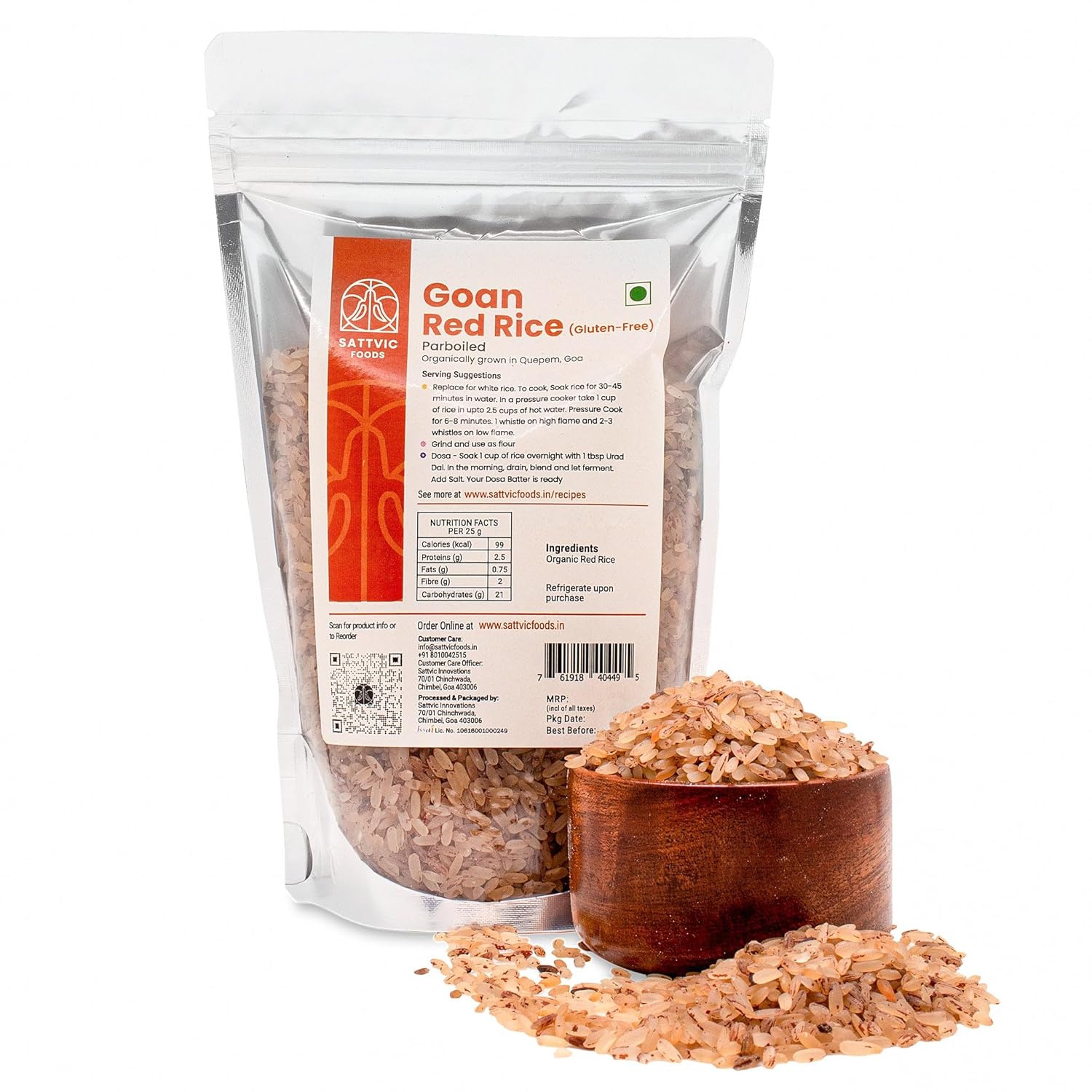 Sattvic Foods Goan Red Rice (850 g) | Parboiled Rice, High Fibre, Low ...