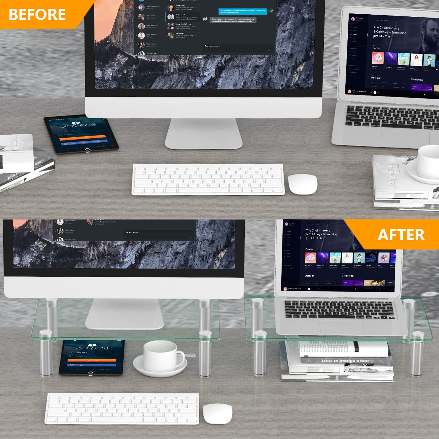 5Rcom Computer Monitor Riser with Clear Tempered Glass, Multimedia ...