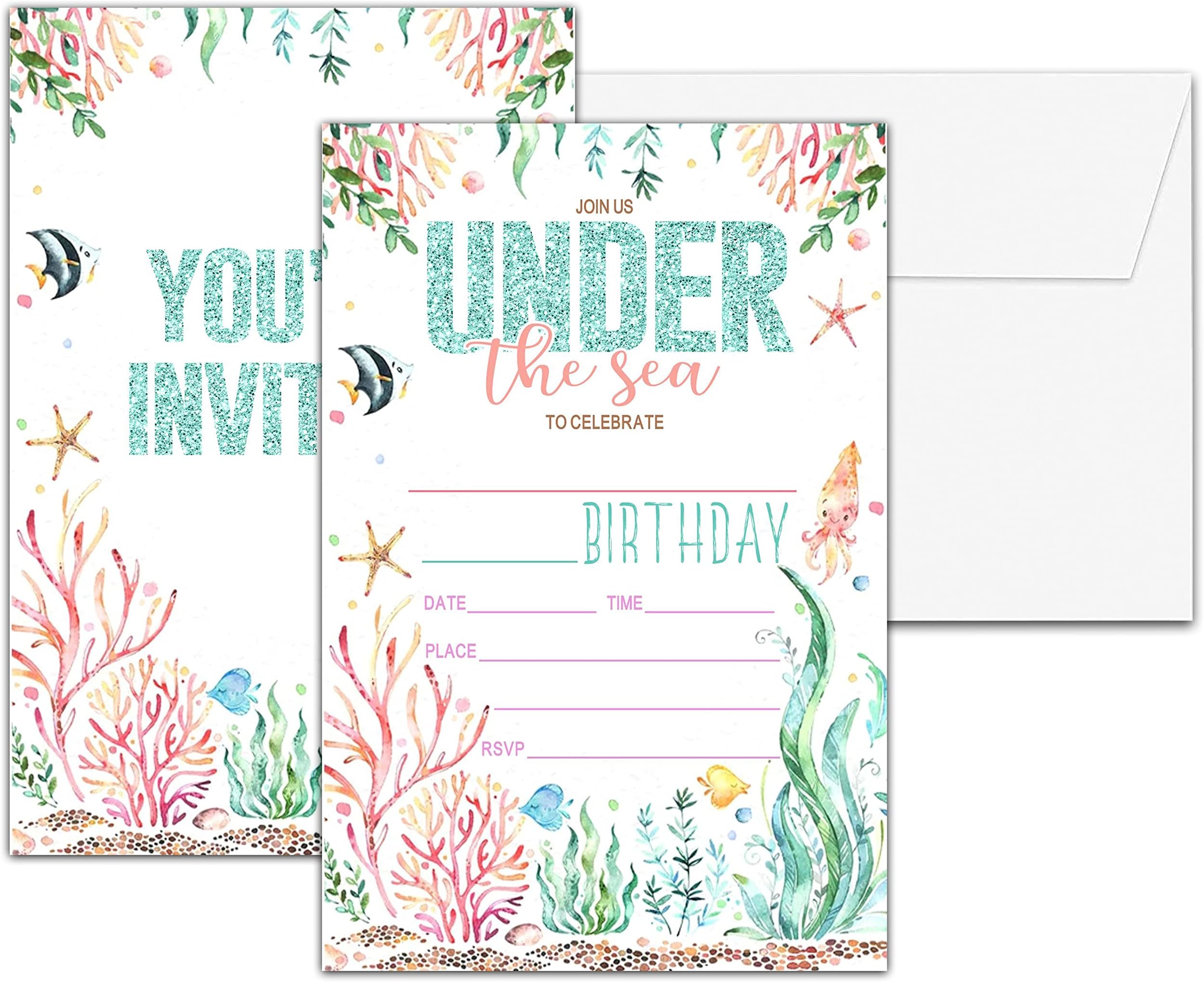 Amazon.com : Chuxvon Birthday Party Invitations, Under The Sea Birthday ...