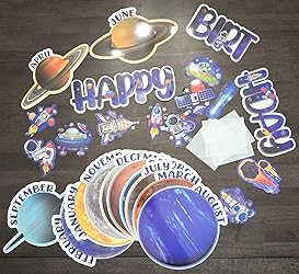 Amazon.com : Pasimy Space Birthday Bulletin Board Decorations Set Solar ...