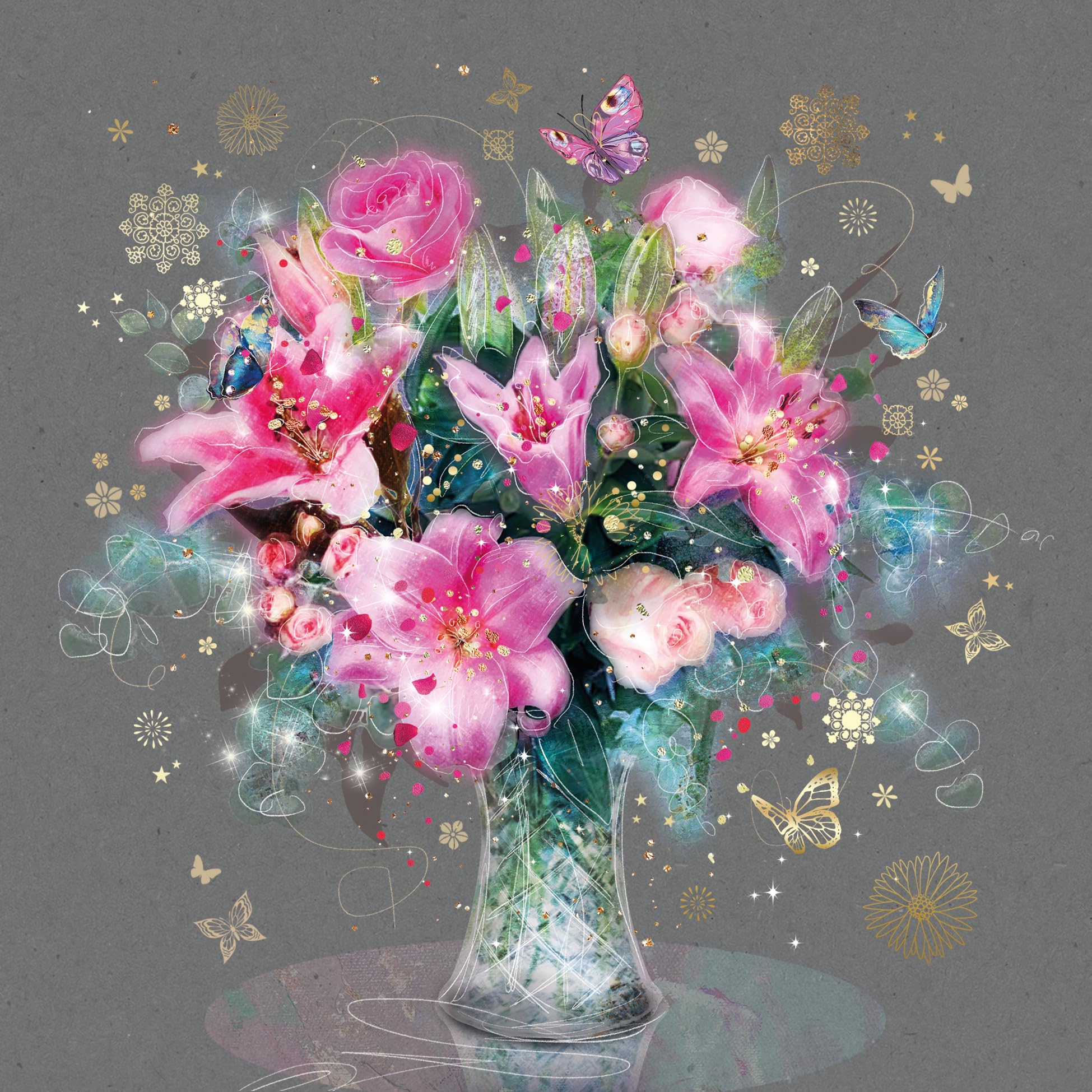 Cherry Orchard Floral Happy Birthday Card with Gold Foil and Gold ...