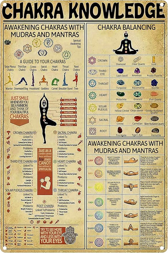 Amazon.com: Chakra Knowledge Poster Multi Wall Décor Art for Yoga Chart ...