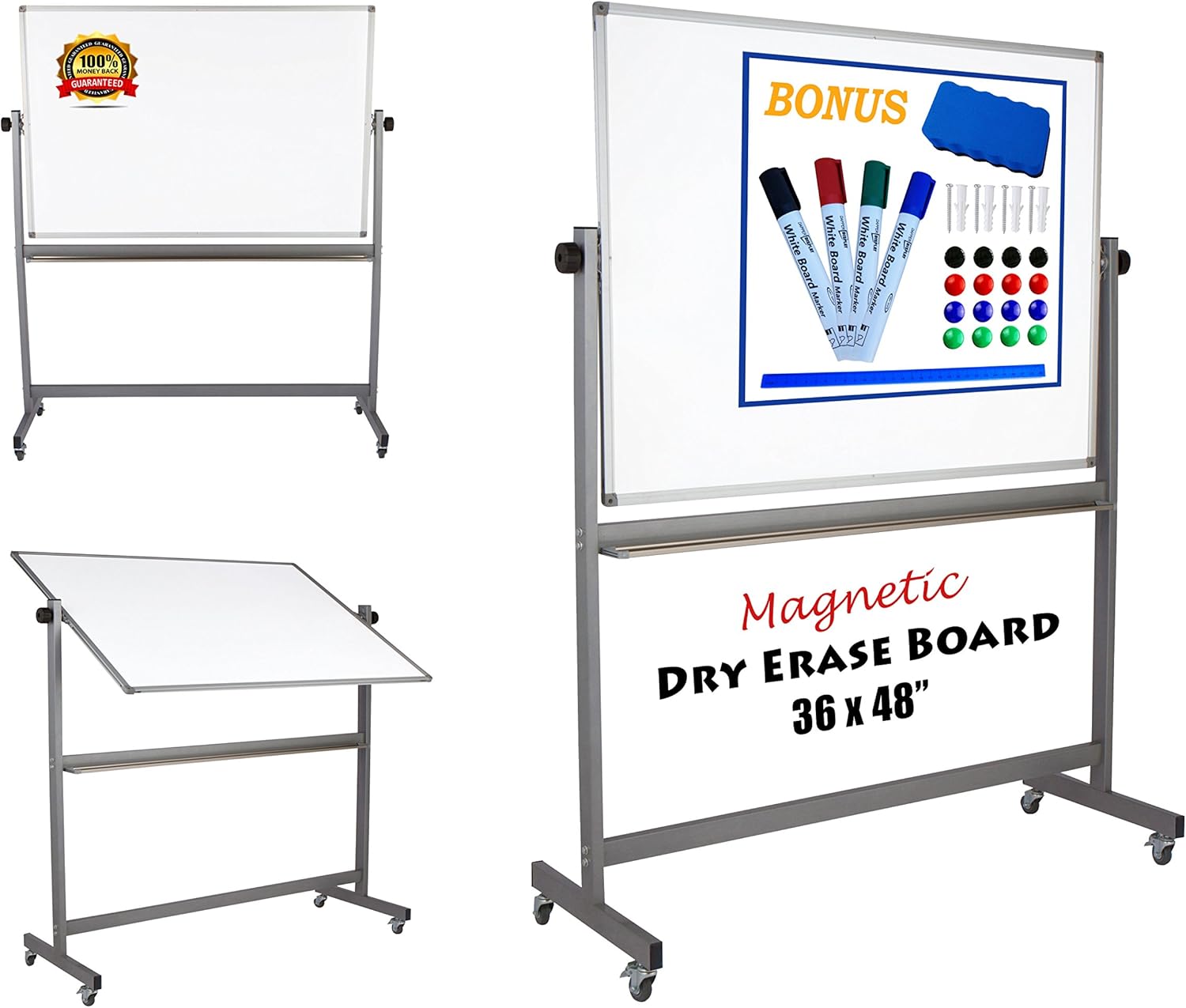 Amazon.com : Magnetic Mobile White Board Dry Erase Board Double Sided ...