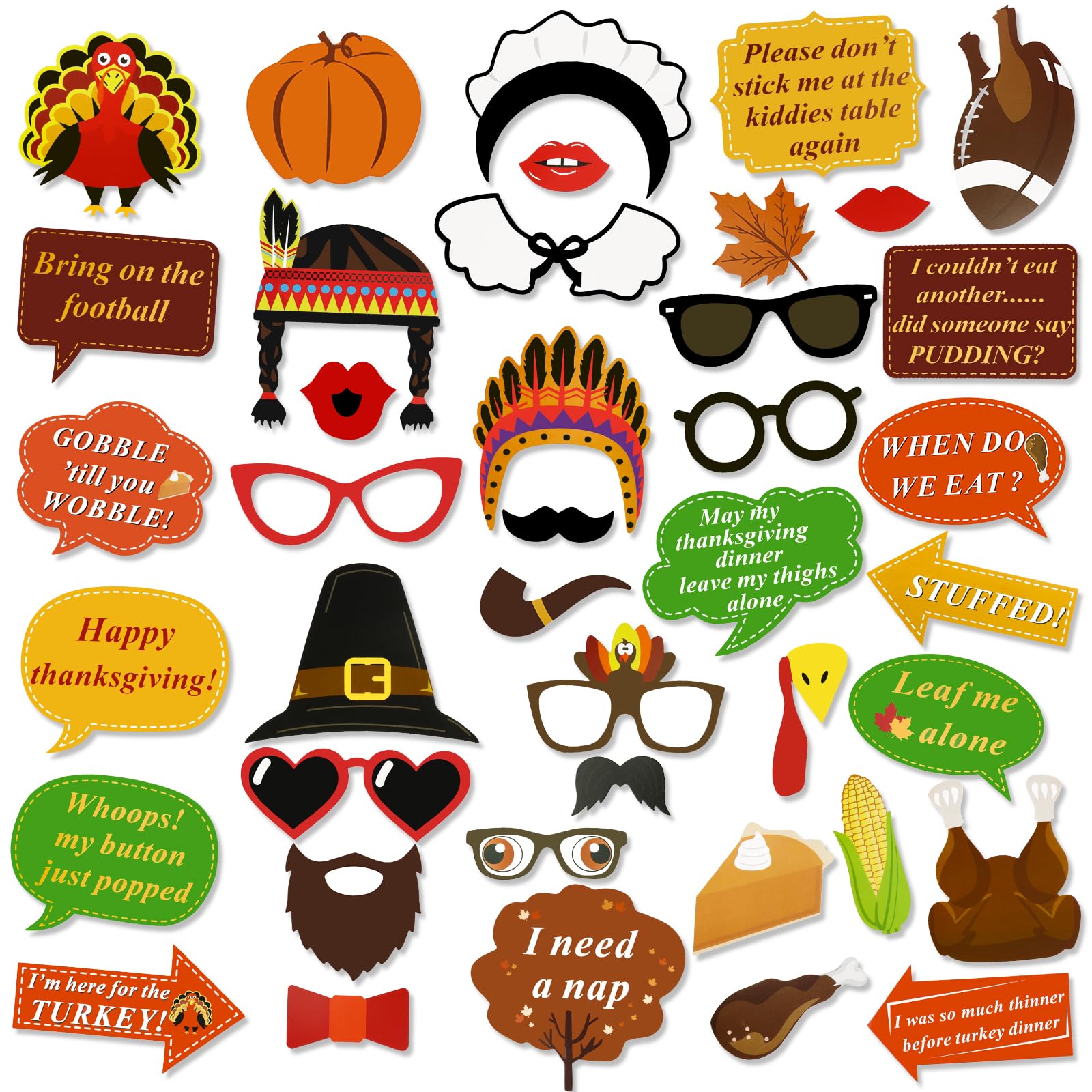 Amazon.com: Konsait 35pcs Thanksgiving Photo Booth Props Kit, Pumpkin ...