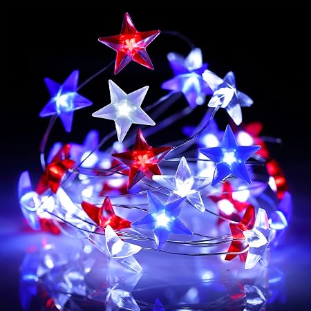 Amazon.com: 4th of July Decorations Red White and Blue Lights Battery ...