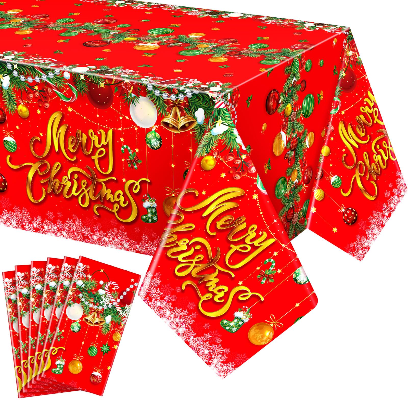 Amazon.com: Oudain 6 Pcs Christmas Tablecloths Plastic Merry Christmas ...