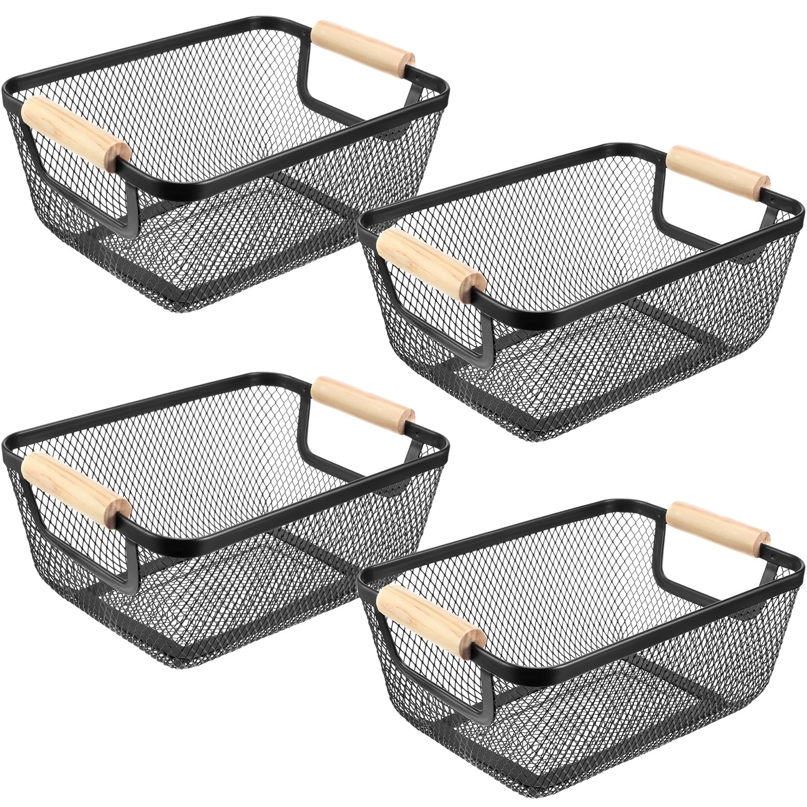 Amazon.com - Ziliny 4 Pcs Metal Wire Basket with Wooden Handles Mesh ...