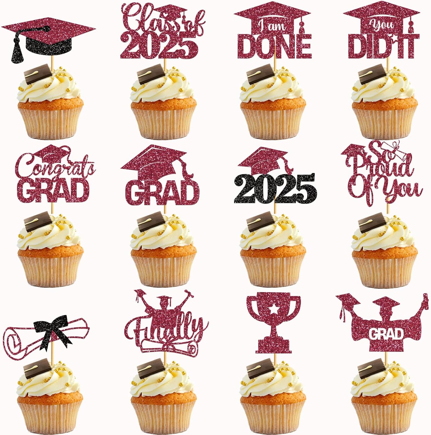 Amazon.com: 48Pcs Graduation Cupcake Toppers 2025 Graduation ...