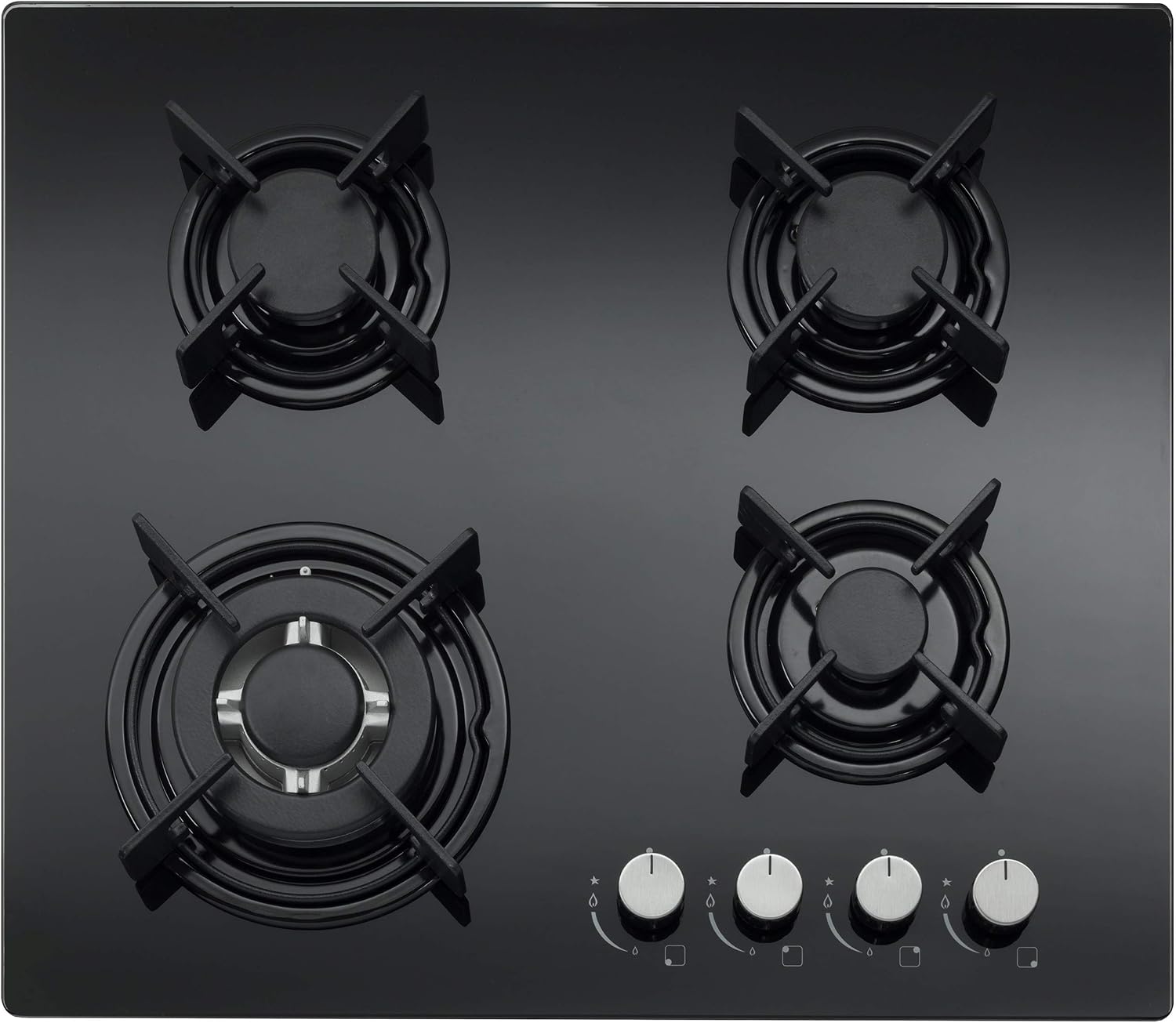 MyAppliances ART28924 60cm Black Gas on Glass Hob with 4 Cooking Zones ...