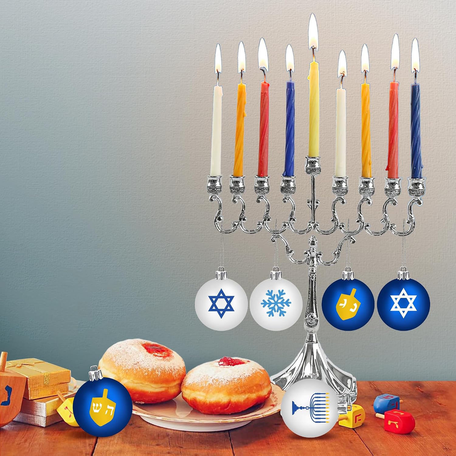 12 adornos de esferas decorativas de Hanukkah, Janucá Dreidels judío ...