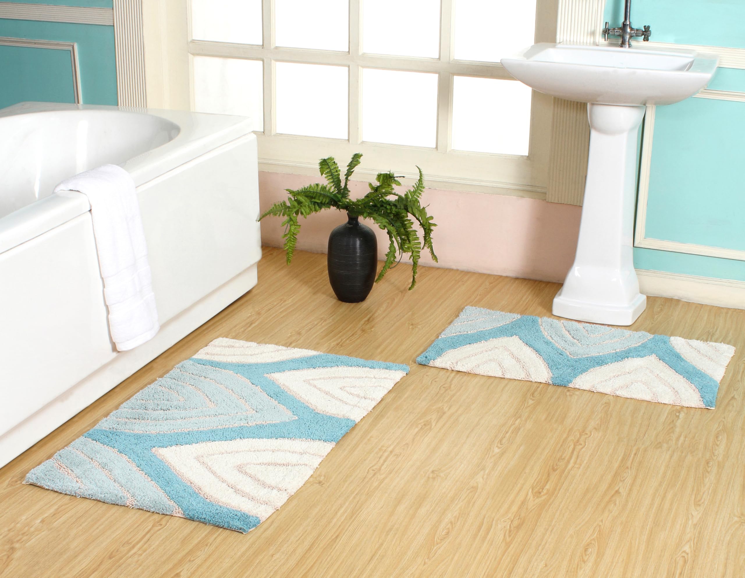 Amazon.com: Chesapeake Davenport 2 Pc. Aquamarine Bath Rug Set 44802 ...