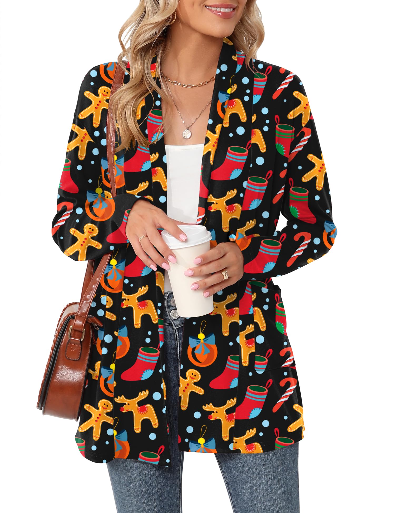 Snapklik.com : Micoson Christmas Print Long Sleeve Cardigan For Women ...