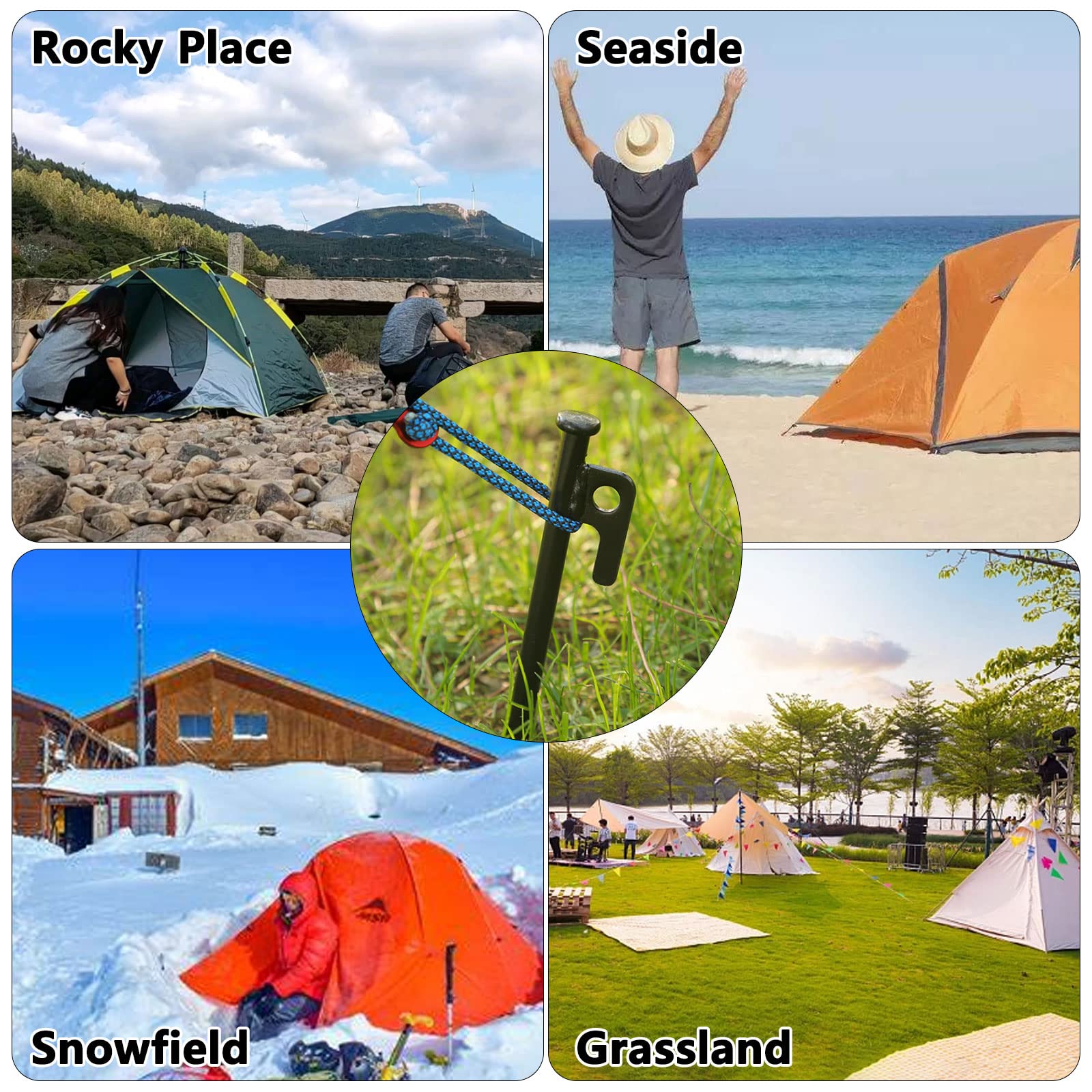 Snapklik.com : 12 Pack Tent Stakes Heavy Duty, Multiuse Forged Steel ...