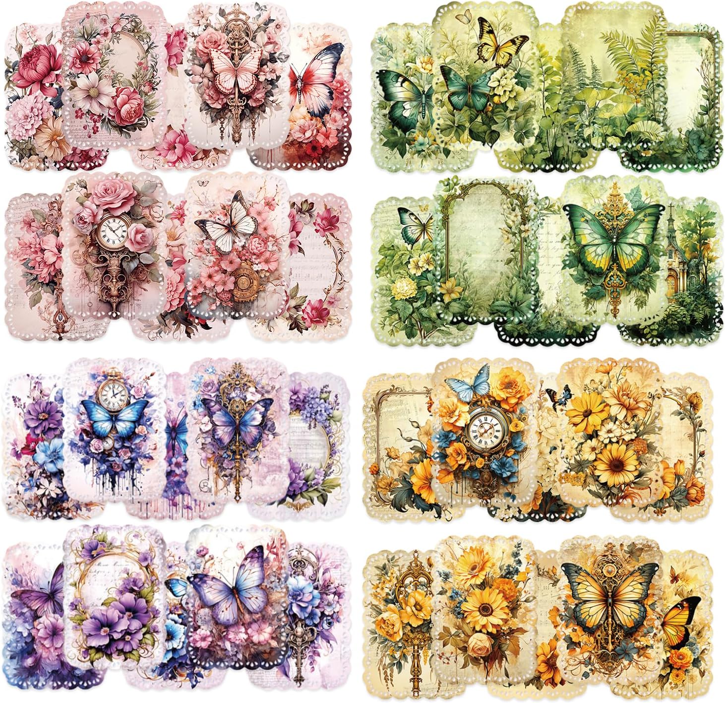 Amazon.com: Obujopal 80 Sheets Lace Edged Floral Butterfly Scrapbook ...