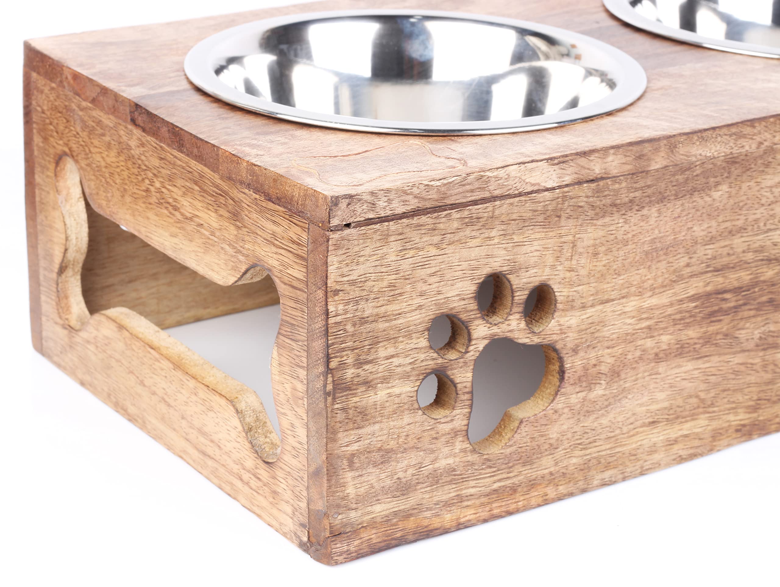 Snapklik.com : Paw Design Wooden Dog Cat Pet Feeder Station Stand