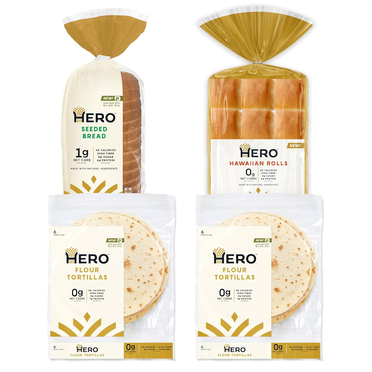 Amazon.com: Hero Bread Hero Hits Bundle — 0g Net Carb Hawaiian Rolls ...