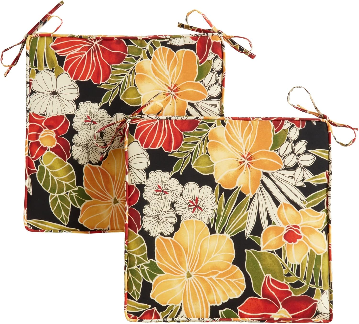 Amazon.com : Outdoor 18-inch Square Reversible Seat Cushion with Ties ...