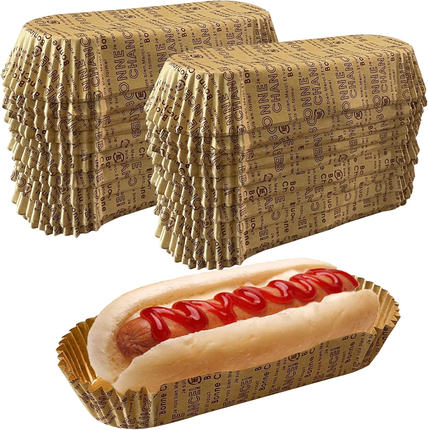 Amazon.com: 200Pcs Home Paper Hot Dog Trays- 6.49” Rectangular Fluted ...