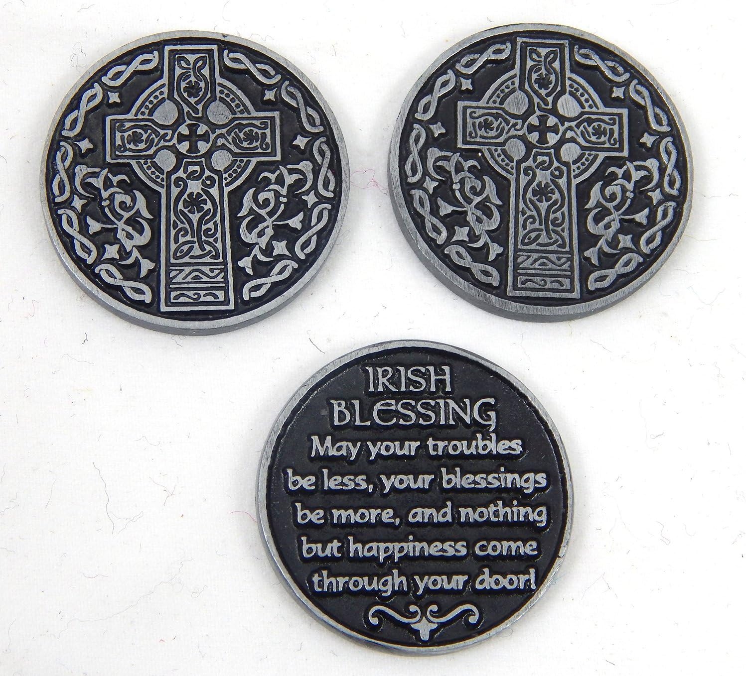 Three (3) Pewter IRISH BLESSINGS Prayer - Pocket Tokens CELTIC CROSS ...