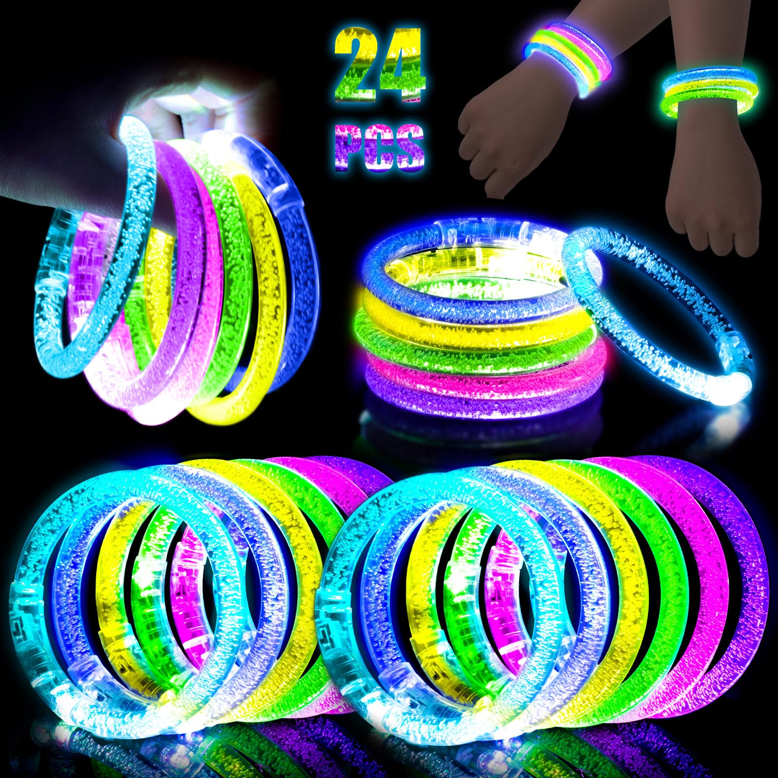 Amazon.com: LovesTown 24PCS Glow Bracelets Bulk, LED Bracelets Light up Wristbands Glow in the ...