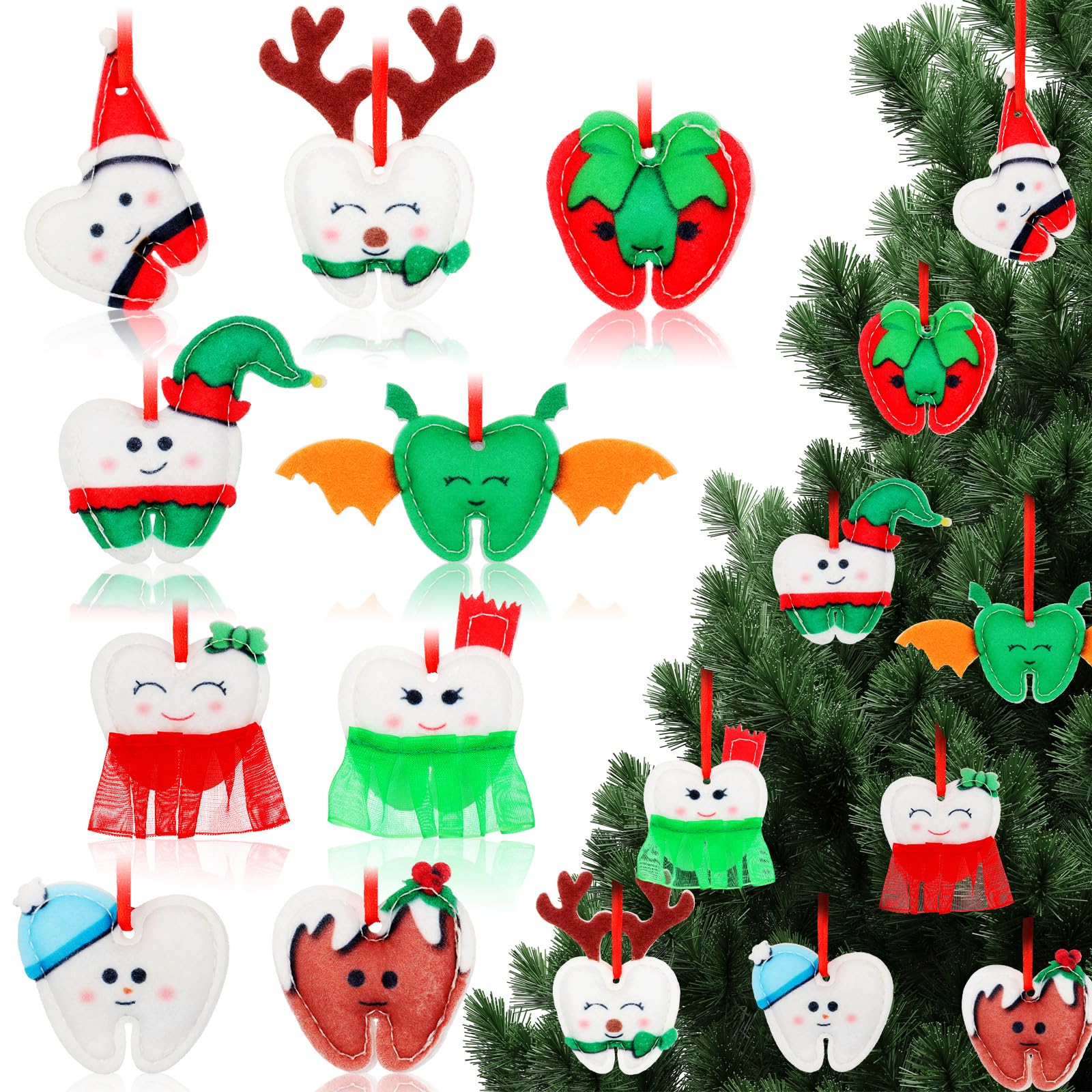 Amazon.com: HunnmingRe 9 Pcs Christmas Tree Tooth Felt Ornaments 9 ...