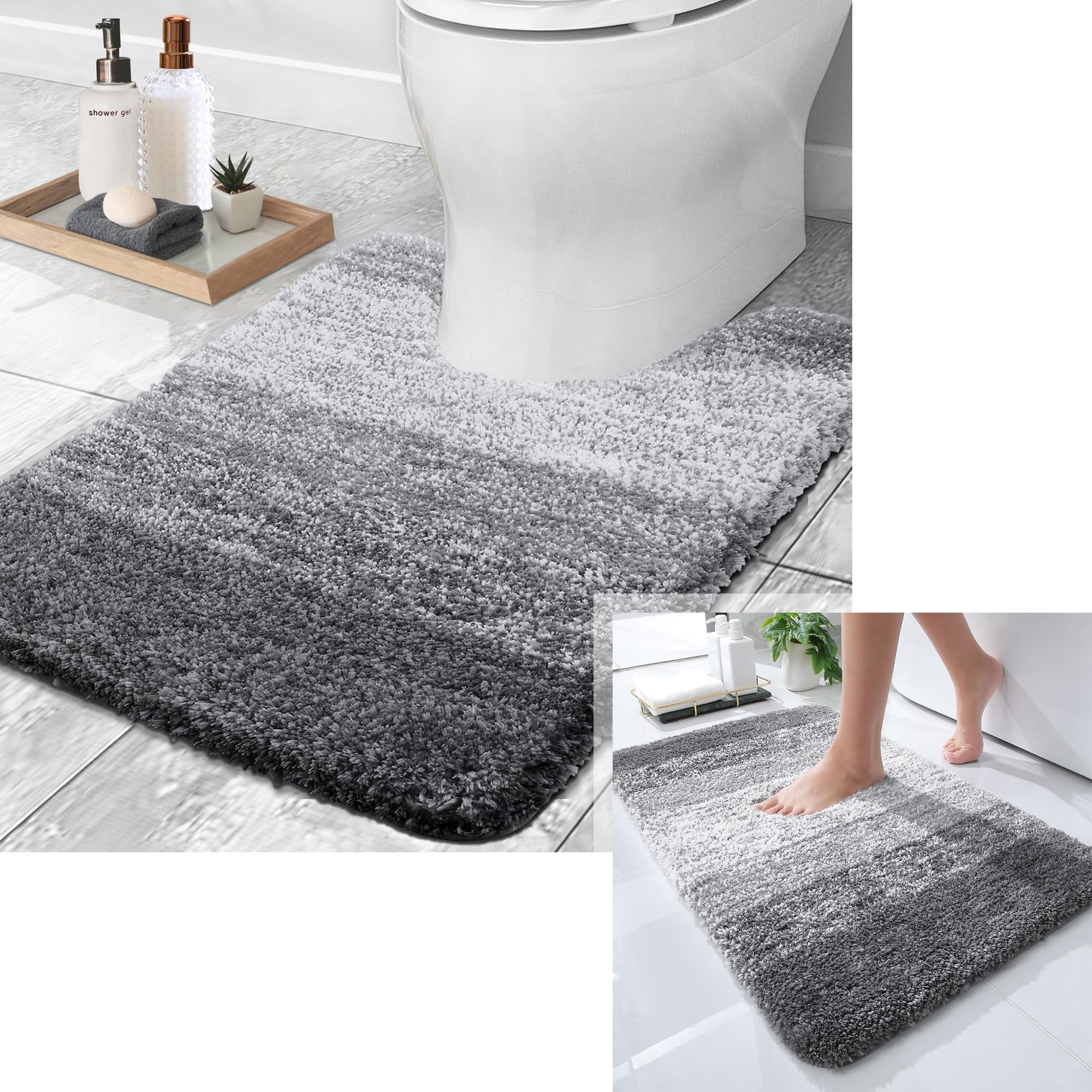 Amazon.com: OLANLY Grey U-Shaped Rug Set, 2 Item Bundle: Bath Mat ...