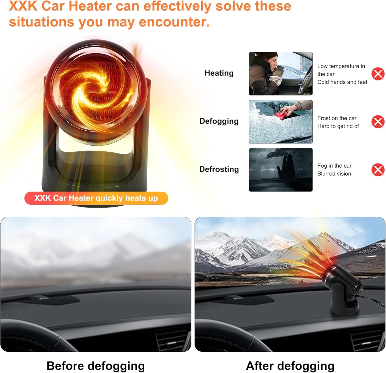 Buy XXK C2 Upgraded Portable Car Heater, 12V 150W, Car Windshield ...