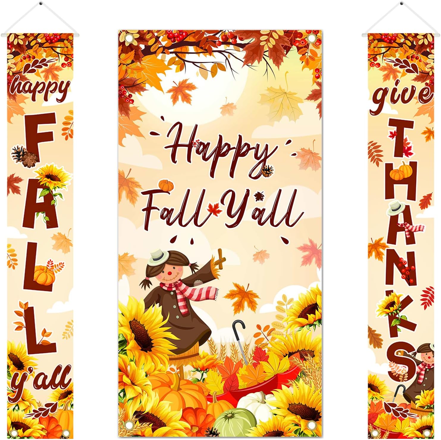 Amazon.com: Happy Fall Yall Give Thanks Door Banner Bundle : Home & Kitchen
