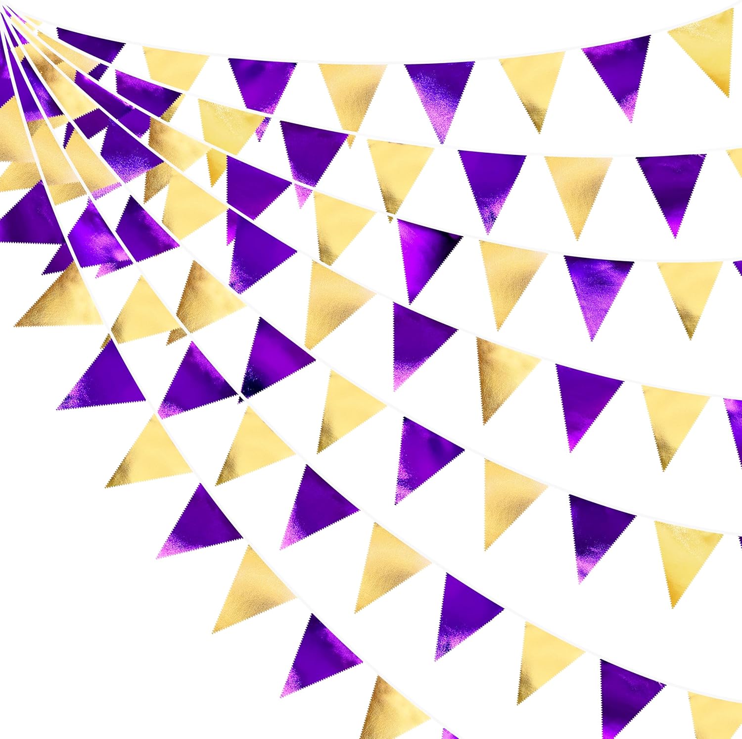 Amazon.com: Purple and Gold Party Decorations Metallic Fabric Triangle ...