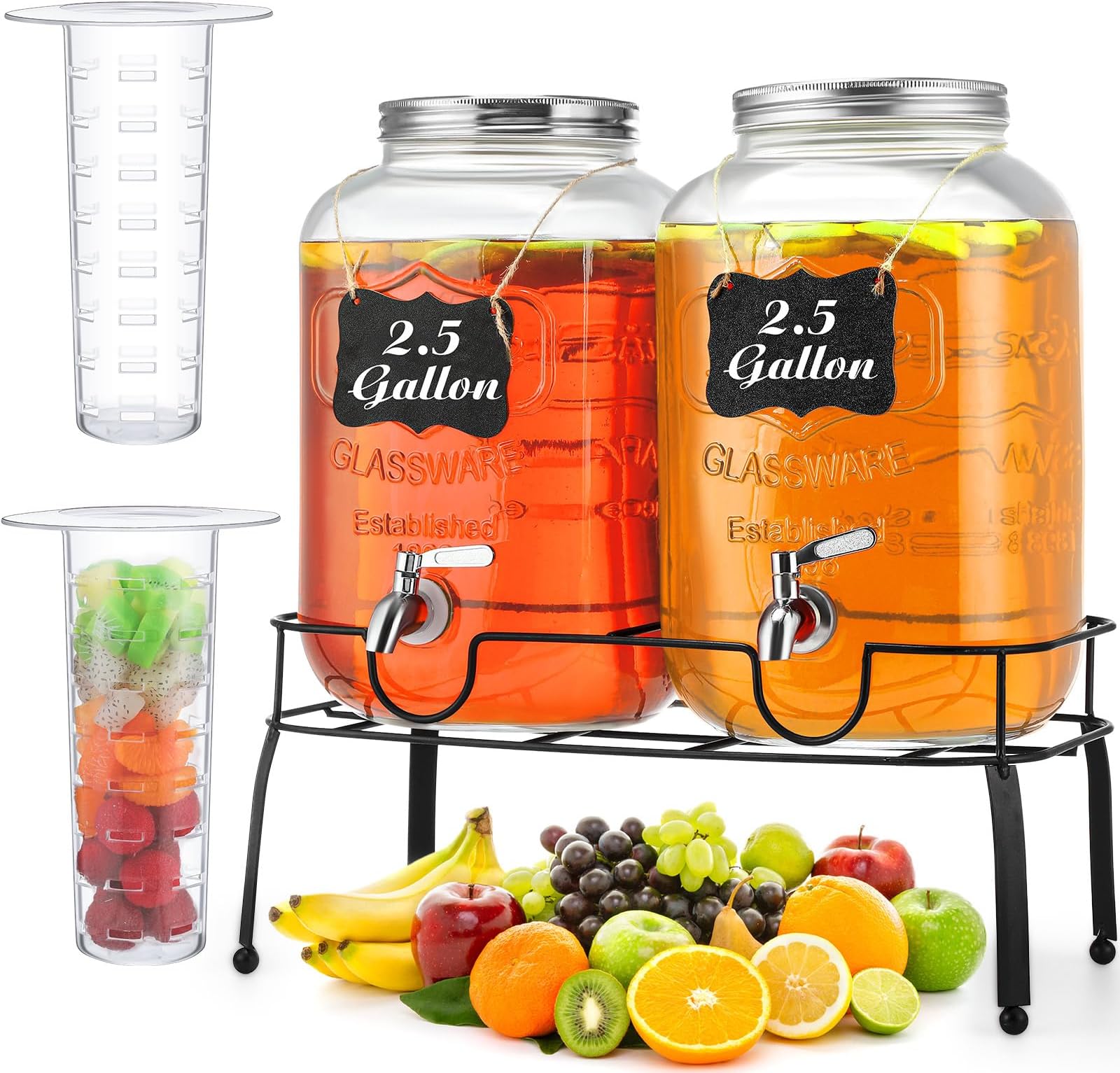 Amazon.com: Estilo Glass Mason Jar Beverage Drink Dispenser With Ice ...
