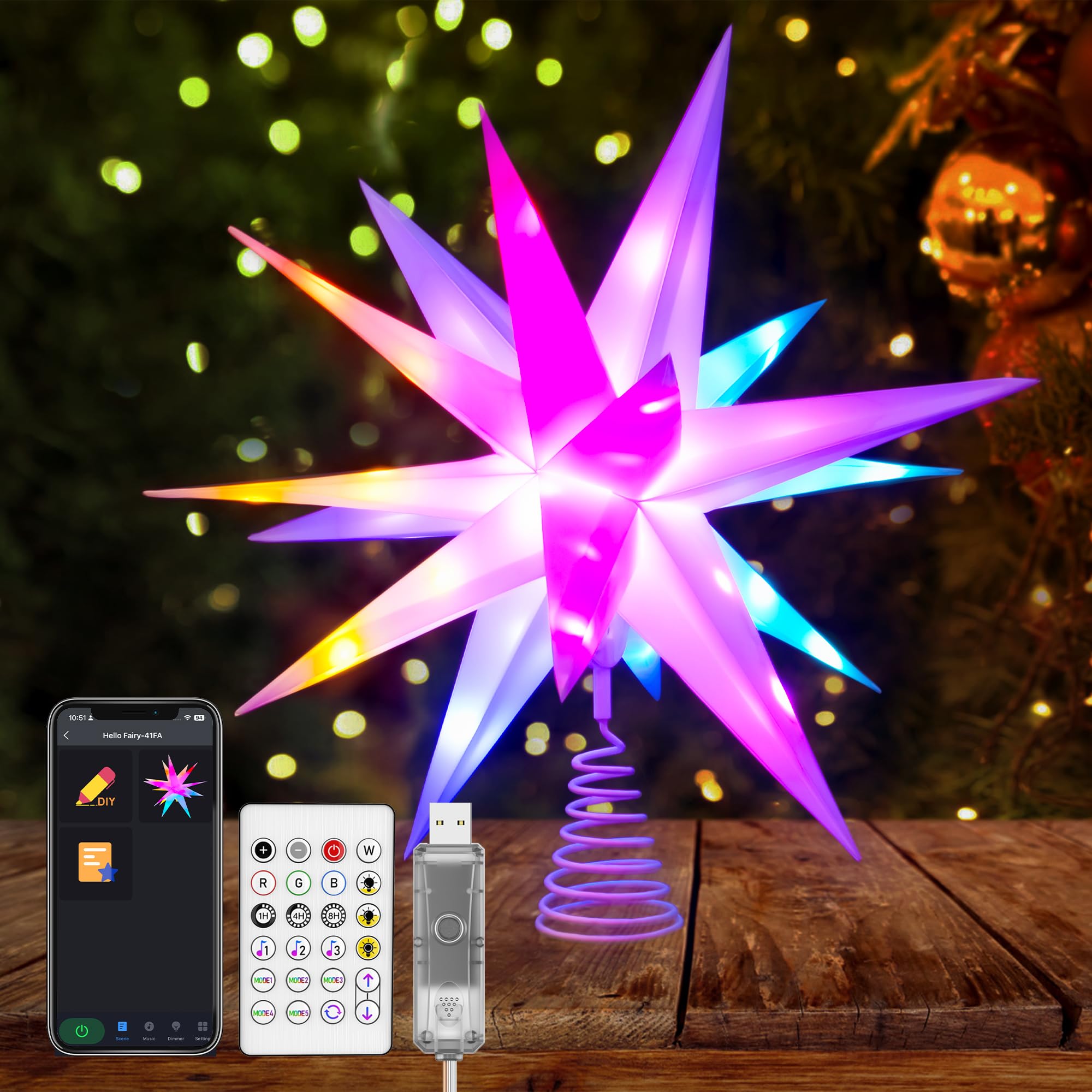 Amazon.com: Smart Christmas Star Tree Topper, 11Inch 3D Lighted ...