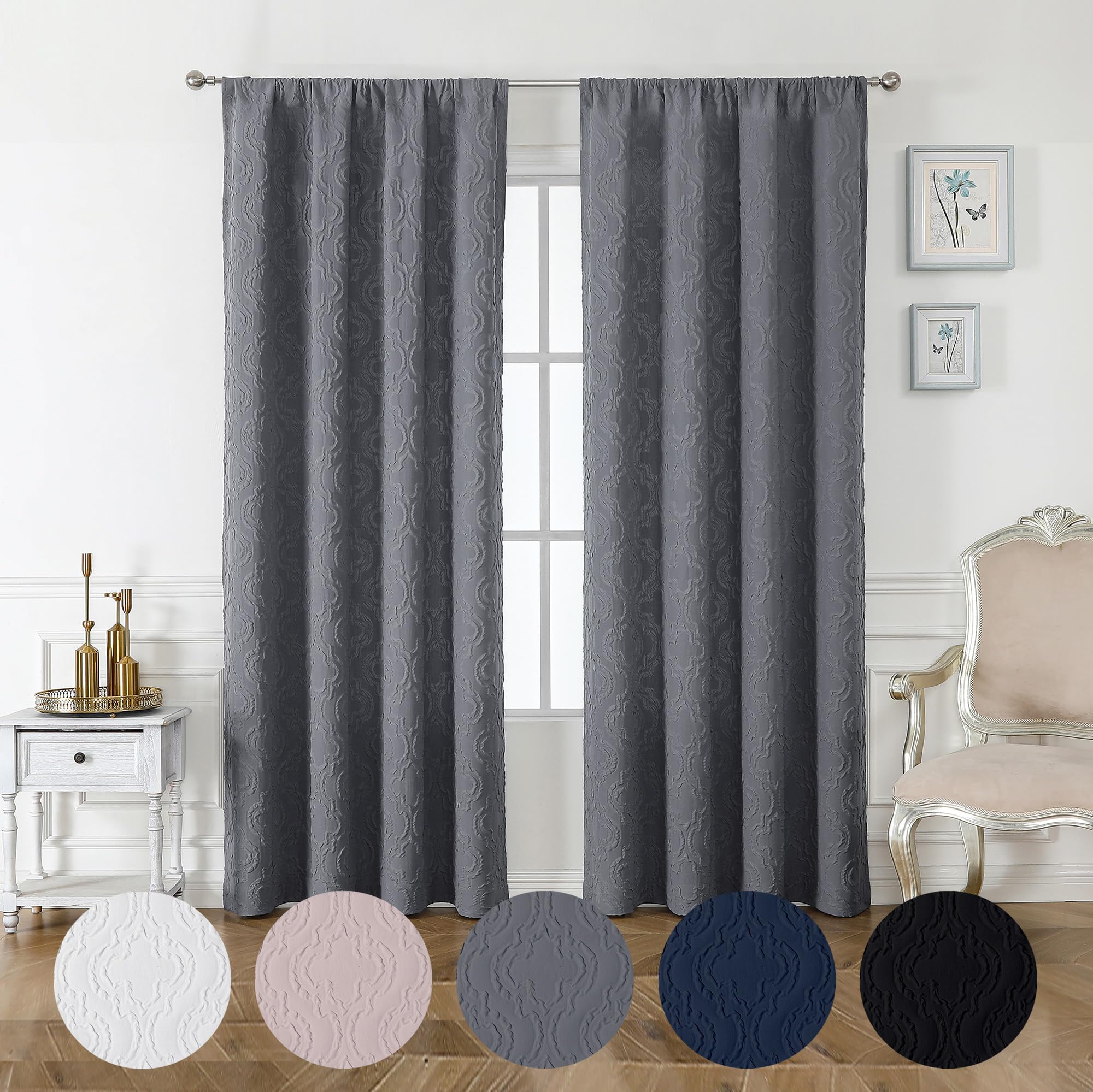 Amazon.com: OVZME Doven Room Darkening Grey Curtains 84 Inches Long ...