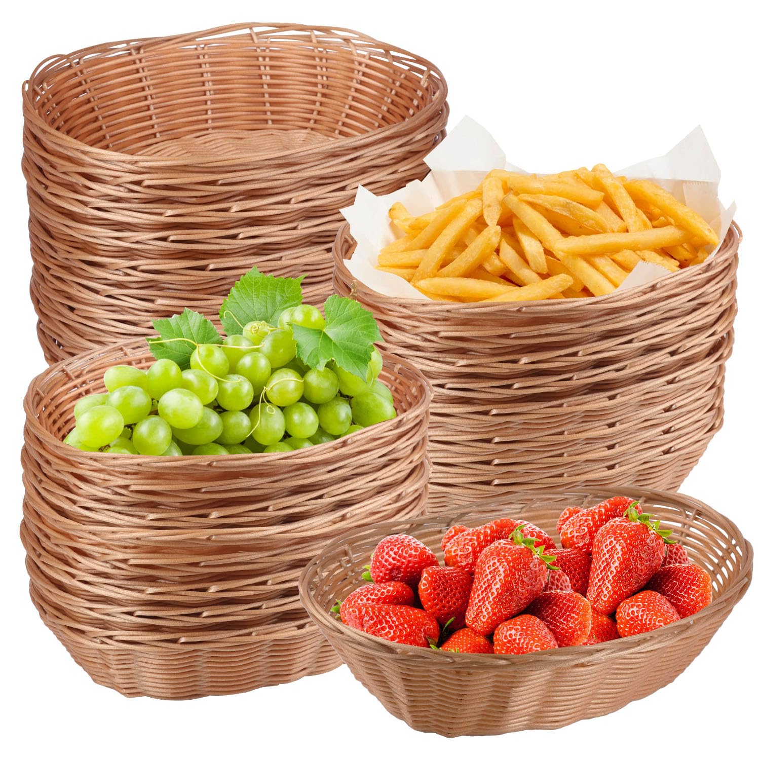 Amazon.com: kukmakri Oval Poly Wicker Baskets - Bulk, 27 Pack, Bread Baskets for Serving, Empty ...