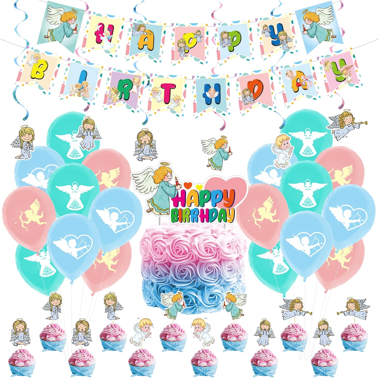 38Pcs Angel Theme Birthday Party Theme Supplies and Decorations Angel ...