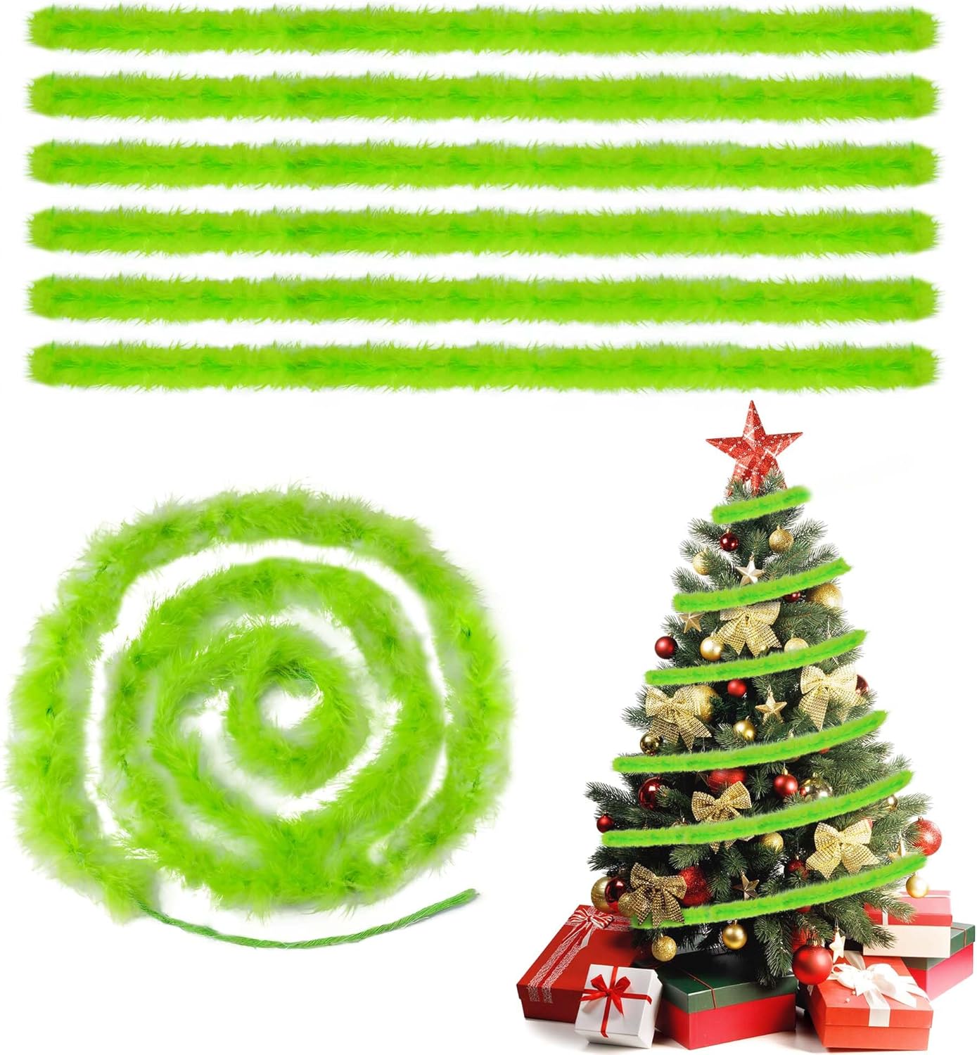Amazon.com: 6Pcs Christmas Lime Green Garland Faux Feather Xmas Tree ...