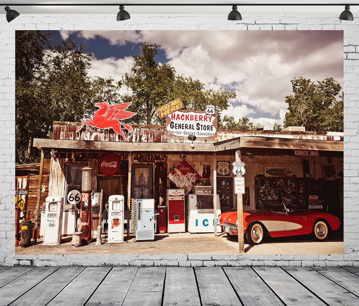 Amazon.com : Loccor 5x3ft Fabric Route 66 General Store Backdrop ...