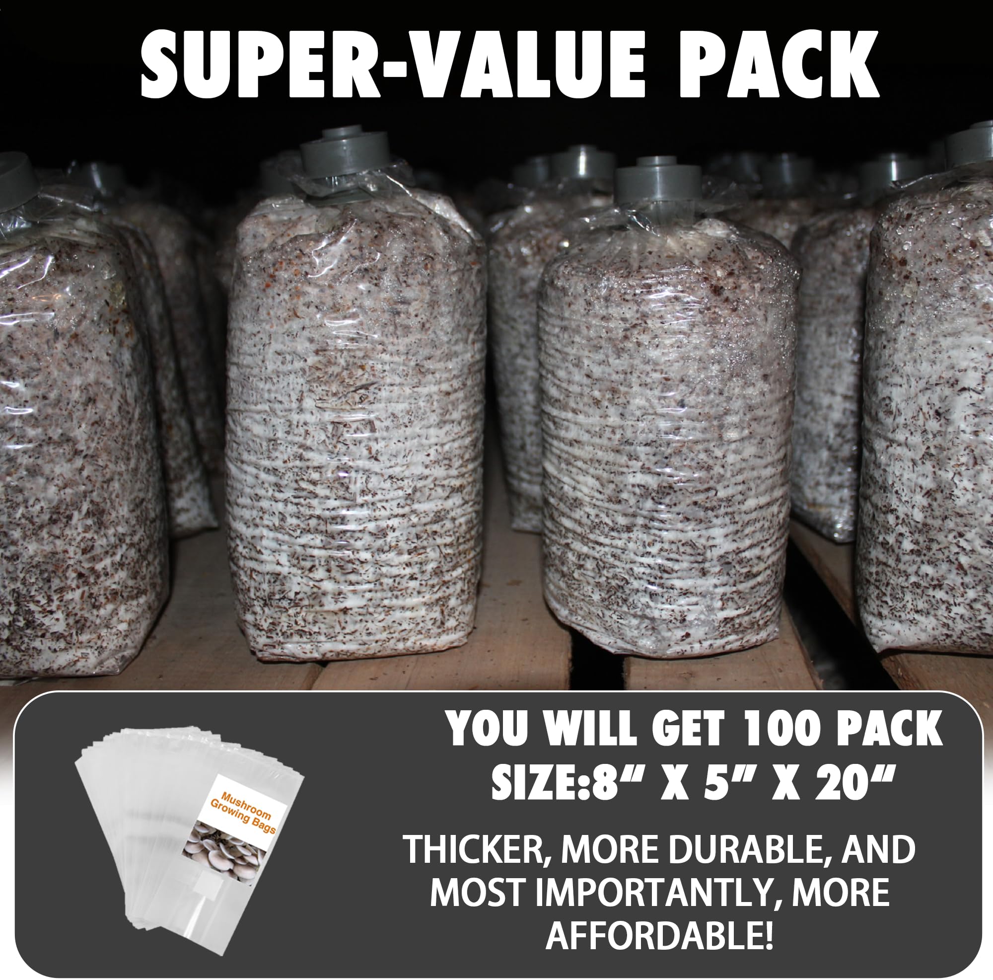 Snapklik.com : TonGass 100-Pack Autoclavable Mushroom Growing Bag Bulk
