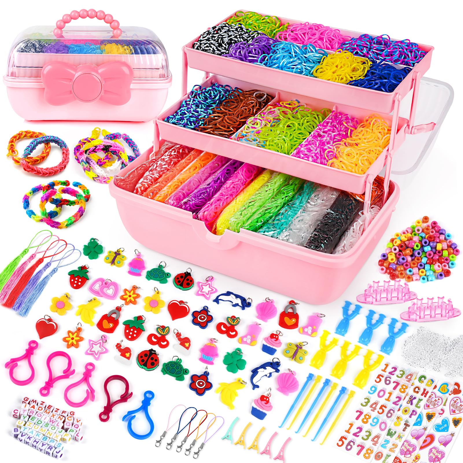 Sanlebi Rubber Loom Bracelet Kit with 3 Layer Container, 15000 PCS ...