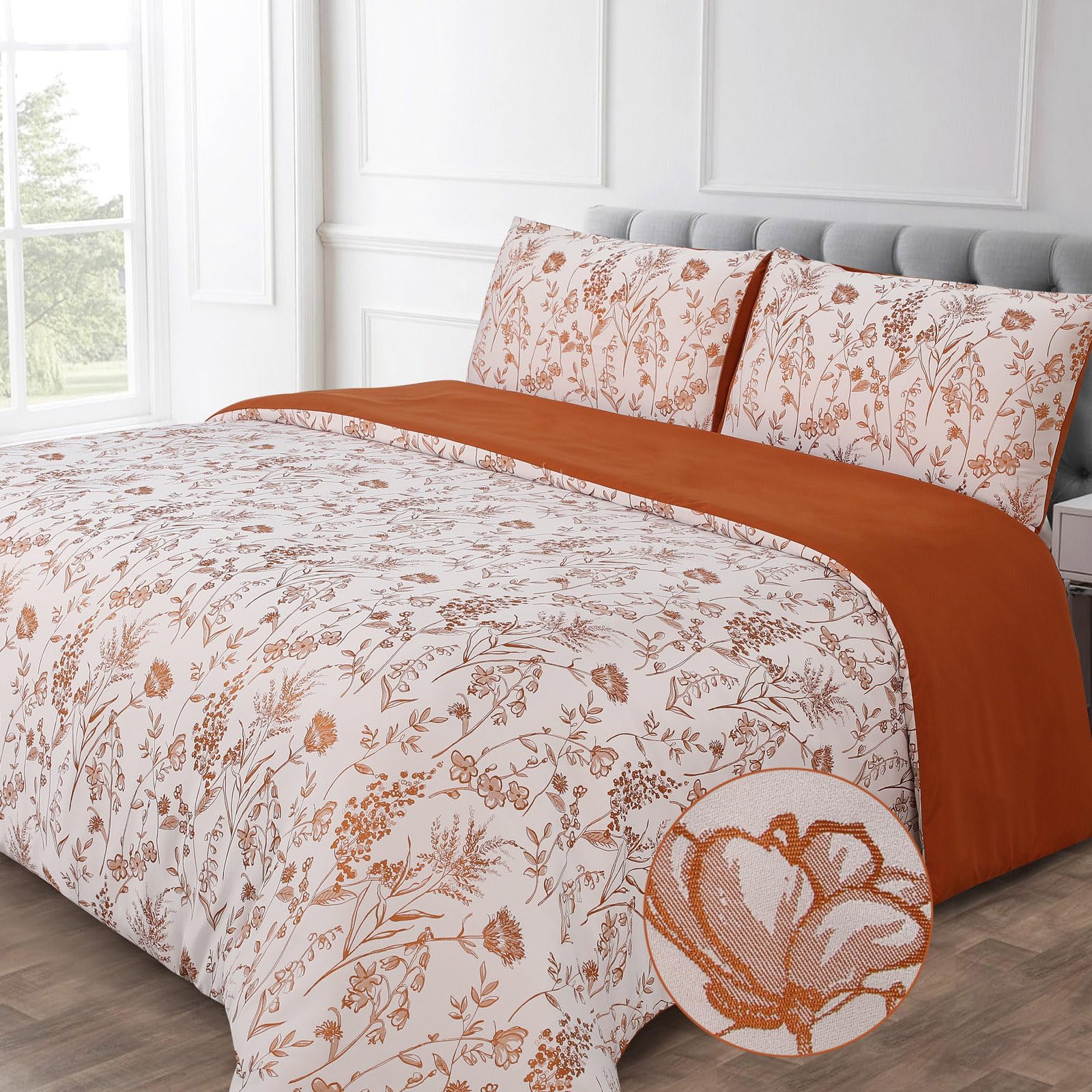 Amazon.com: YINFUNG Burnt Orange Duvet Cover Floral Fall Embroidered ...