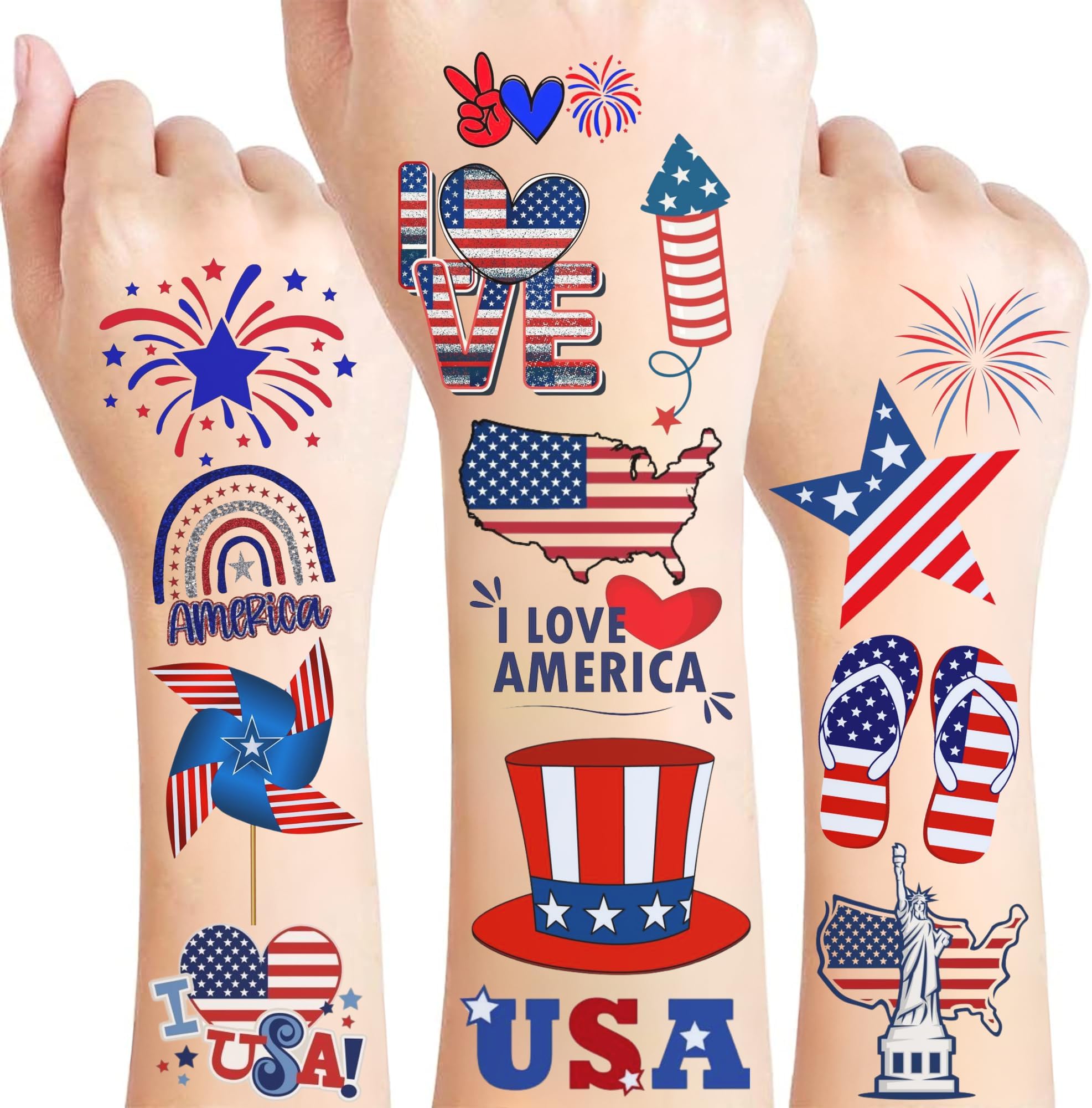 Amazon.com : Temporary Tattoos - American Party Decorations USA Flag ...