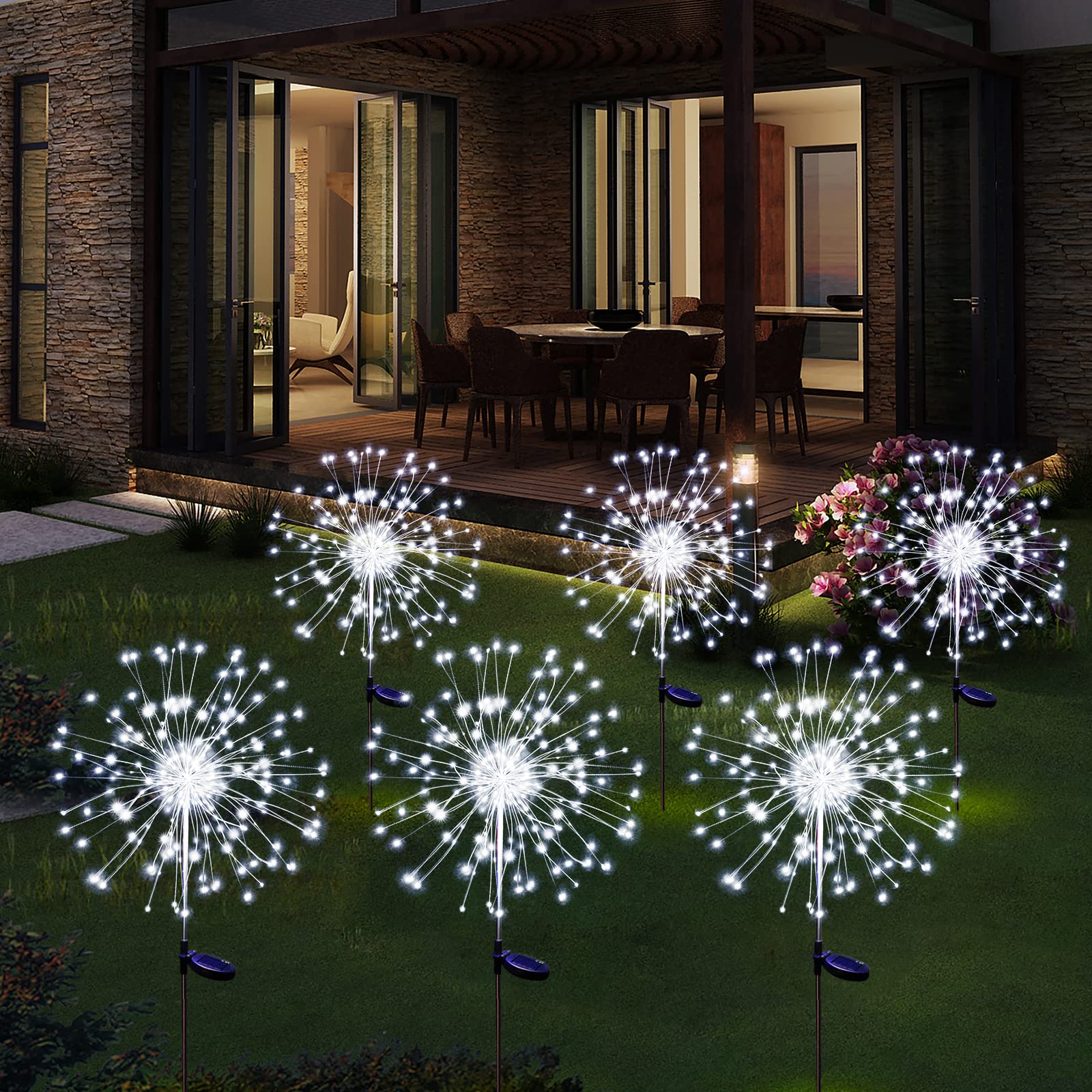 Solar Fireworks Lights For Outside YZYOE 6 Pack 720 LED Outdoor Solar ...