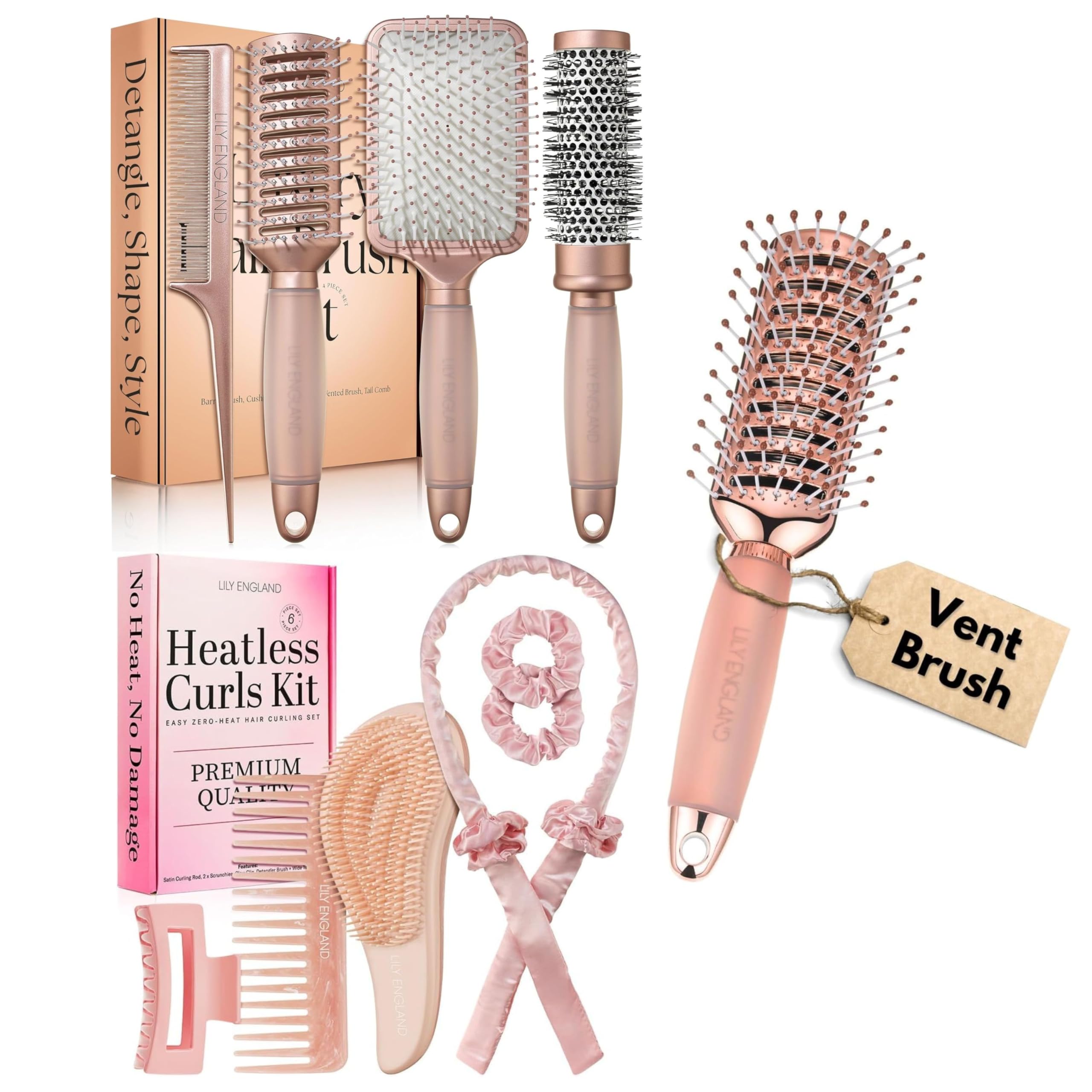 Amazon.com : Swirl Print Heatless Curling Kit with Rose Gold Hair Brush ...