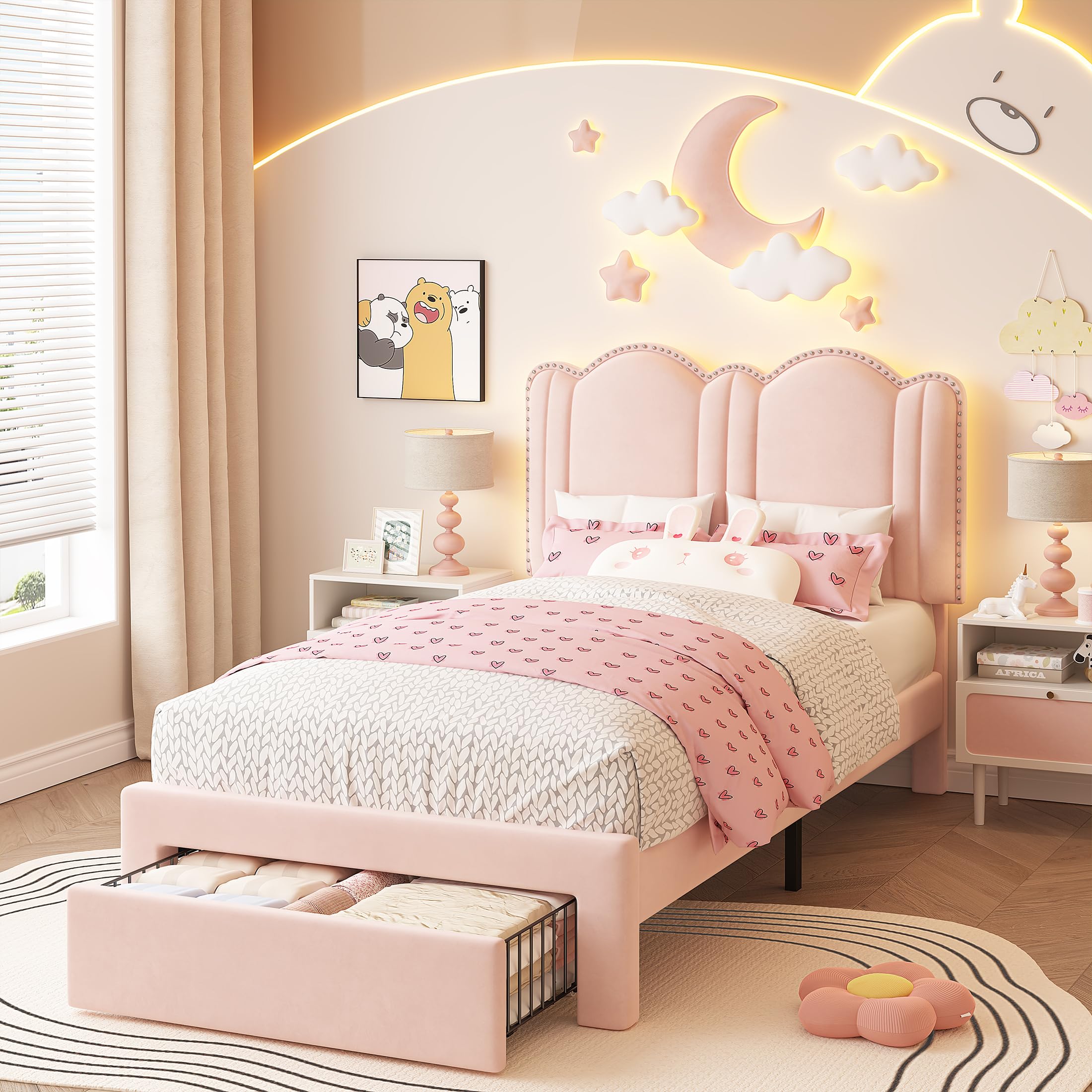 Amazon.com: EnHomee Twin LED Bed Frame with Storage Drawer,Princess Bed ...