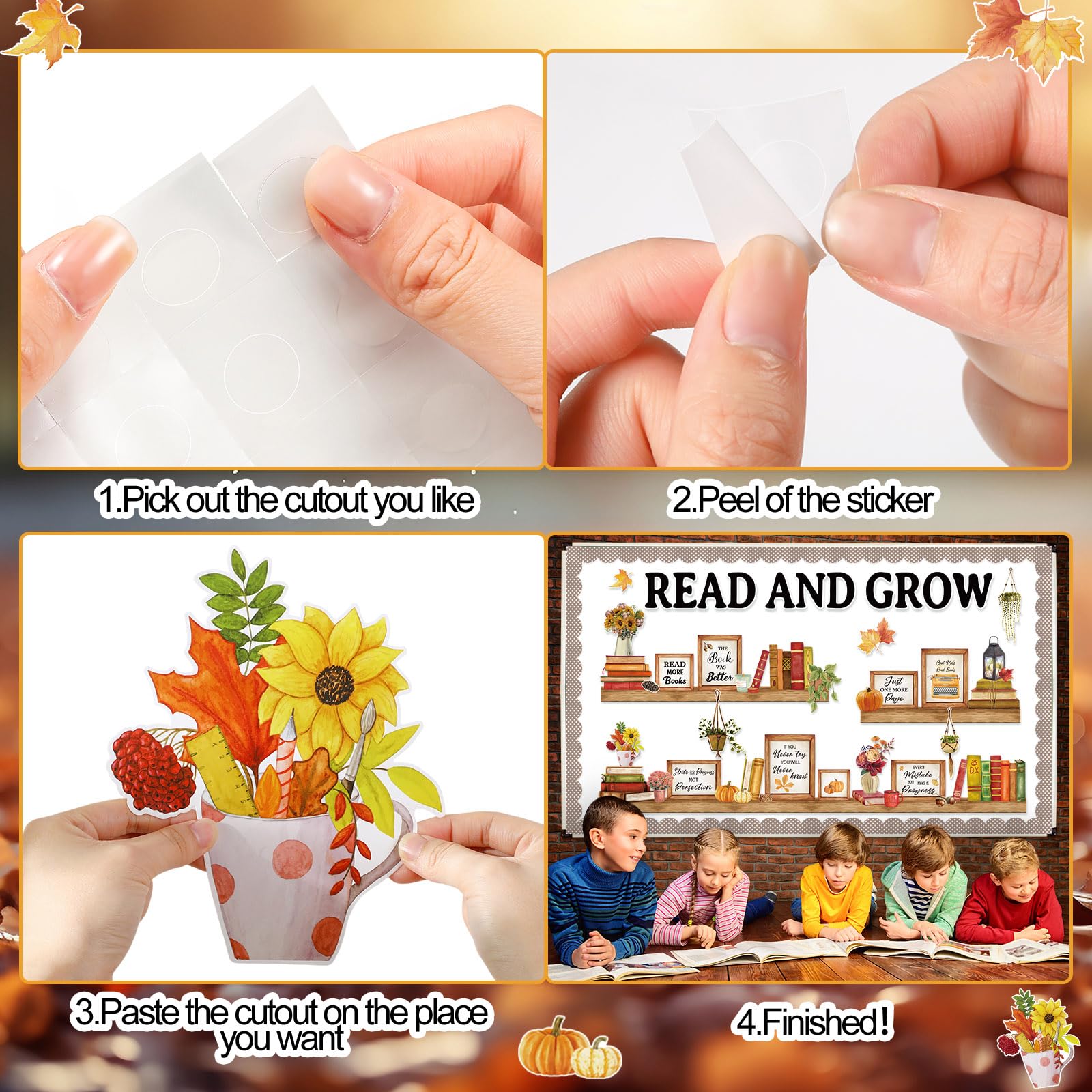 Snapklik.com : Bookshelf Bulletin Board Set Read And Grow Motivational ...