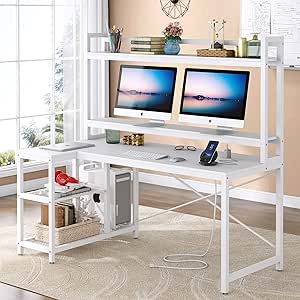 Amazon.com: TIYASE Computer Desk with Hutch and Storage Shelves, 51 ...