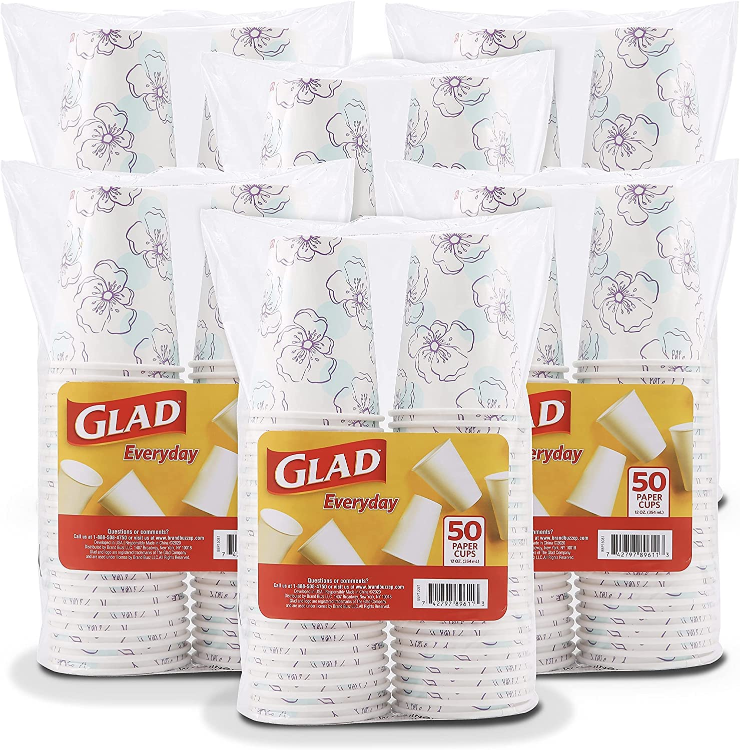 Snapklik.com : Glad Everyday Disposable Paper Cups, Blue Flower Pattern